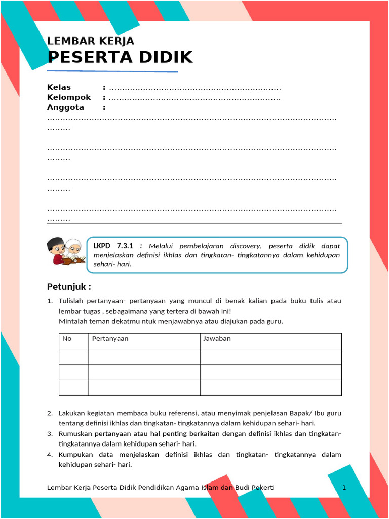 7.3. LKPD Akhlak Kls VII Sem 1 | PDF | Karier & Perkembangan
