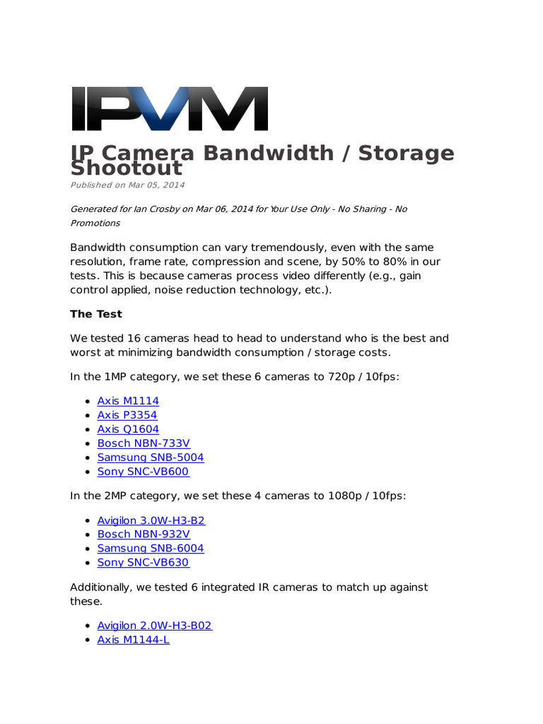 IP Camera Bandwidth Storage Shootout Report For Crosby | PDF | Camera ...