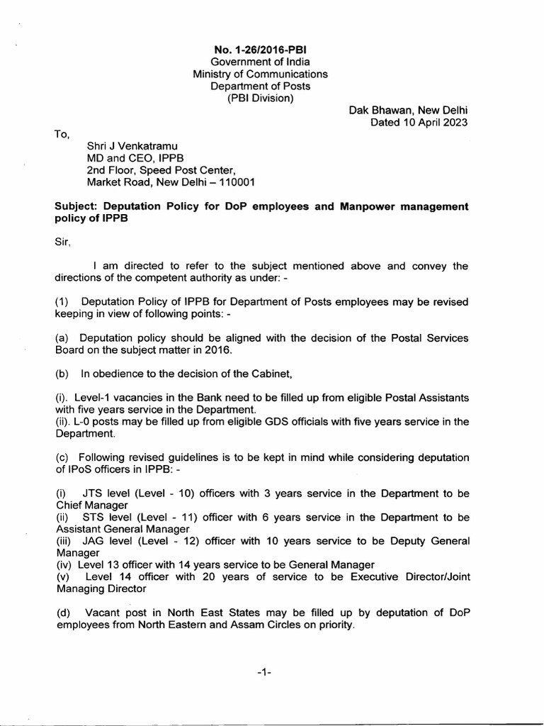 Deputation Policy Letter Dated 10.04.2023 | PDF | Economy Of India ...
