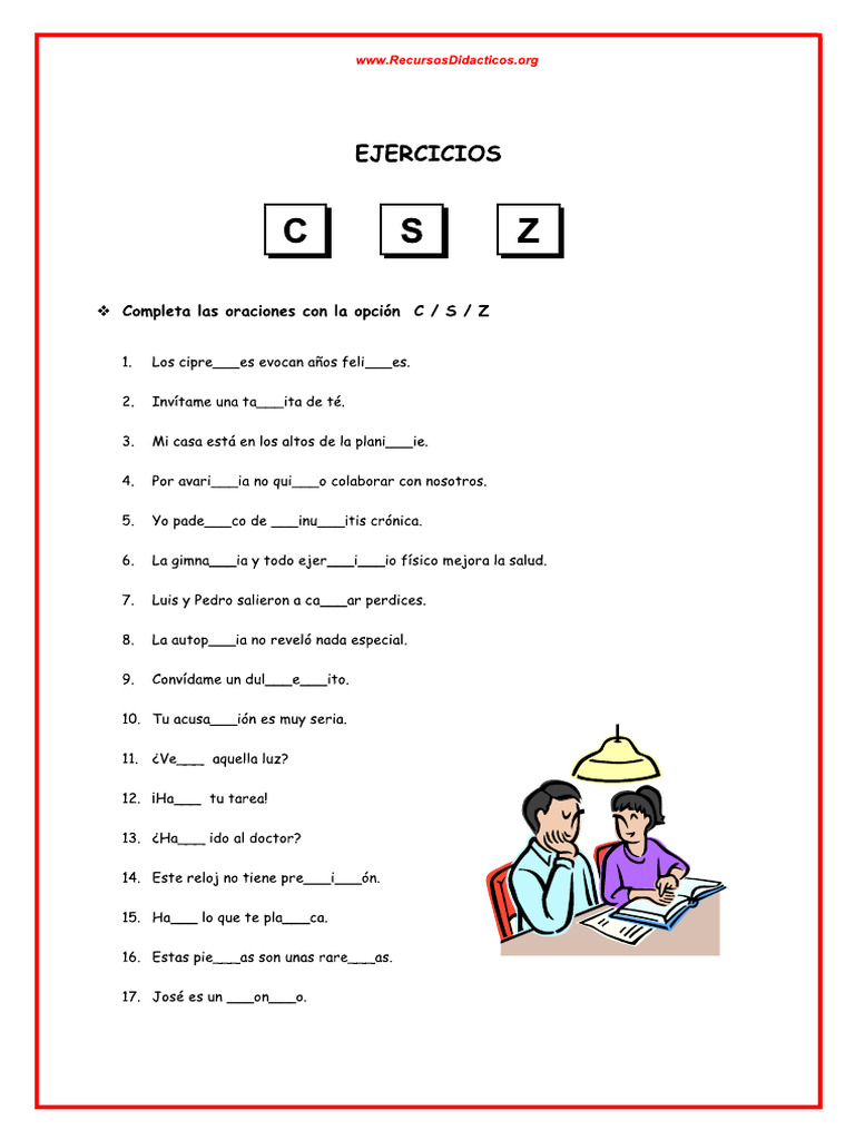 Ejercicios de Ortografia C, S, Z | PDF