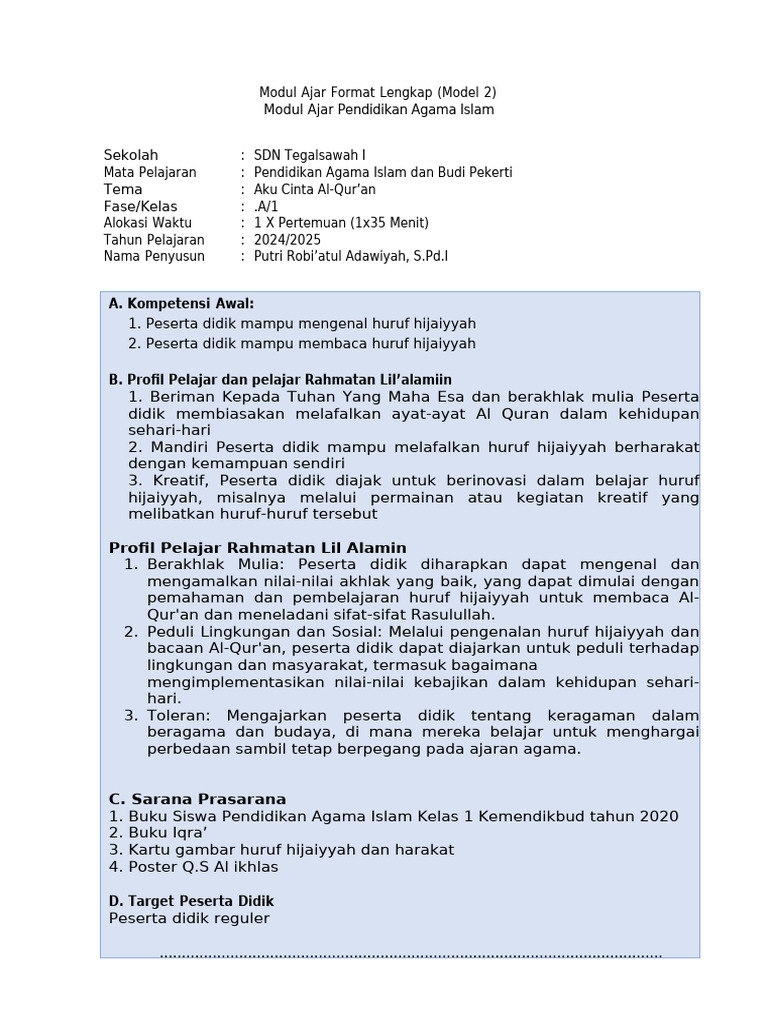 Modul Ajar Format Lengkap | PDF