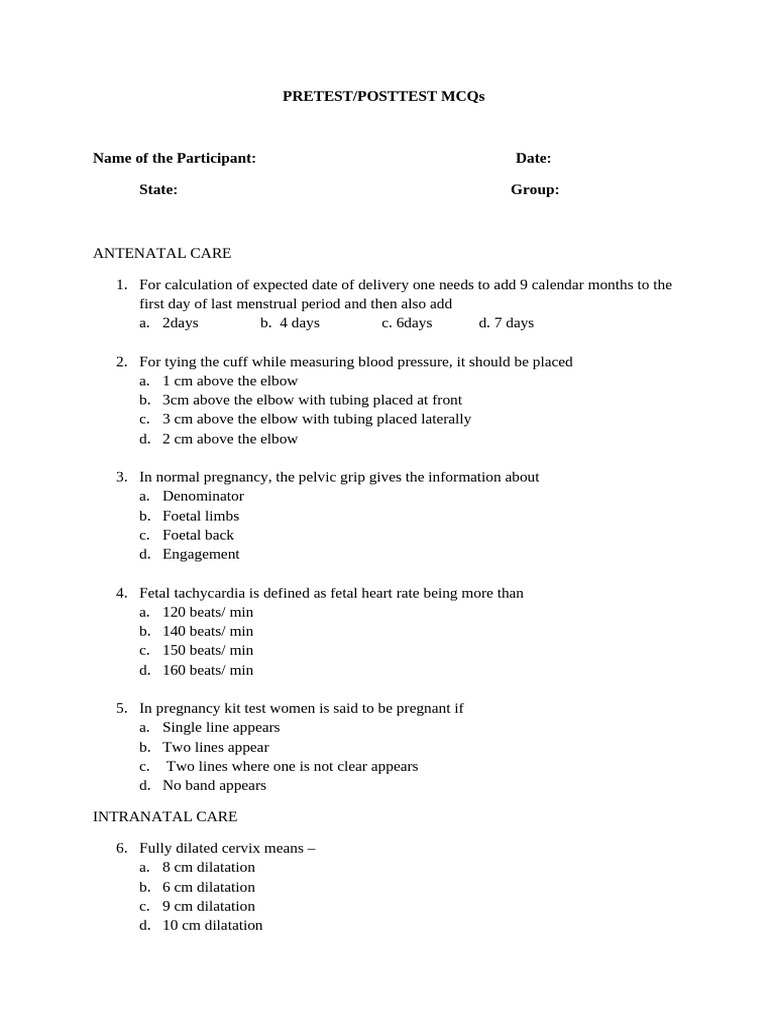 Pre and Post Knowledge Test - Set 1 - NSL - LHMC | PDF | Childbirth ...