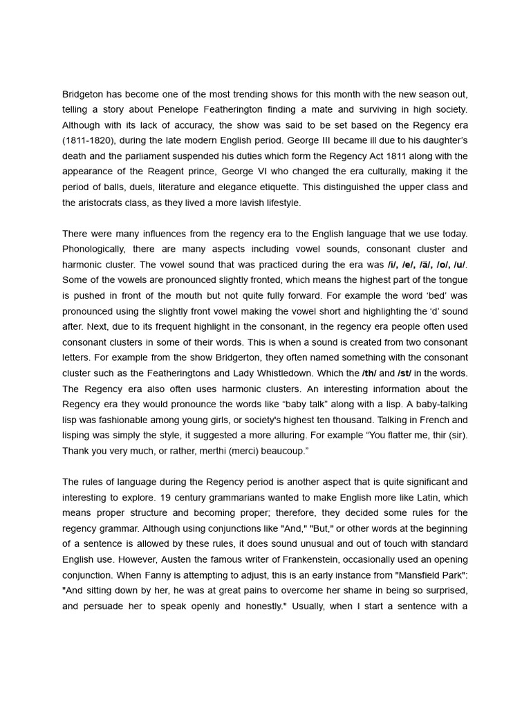 Bridgerton and the Regency Era Language | PDF | Consonant | Verb