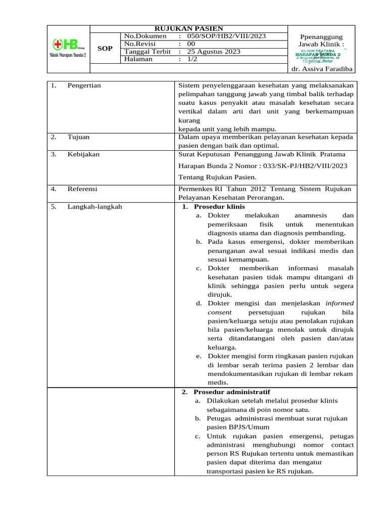 PKP 11 Ep 1. Sop Rujukan Pasien | PDF | Sains & Matematika