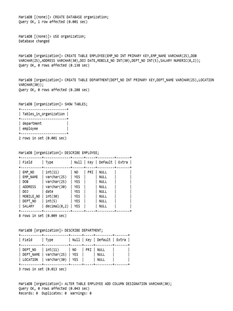Exp 1 | PDF | Table (Database) | Data Management Software