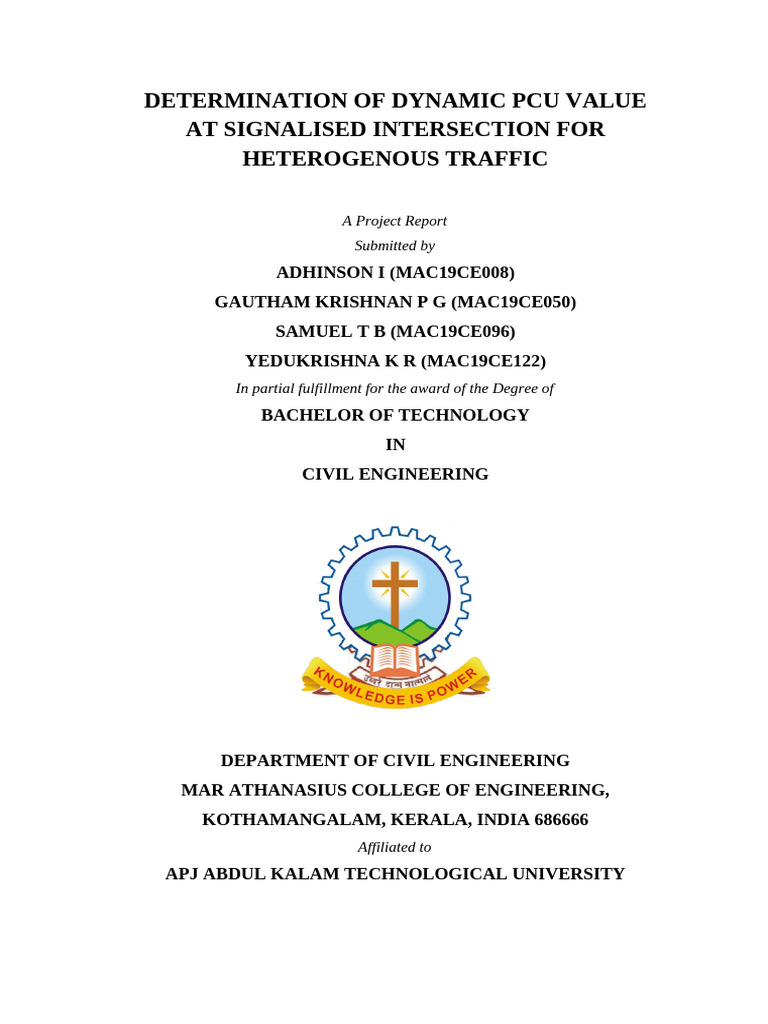 Determination of Dynamic Pcu Value at Signalised Intersection For ...