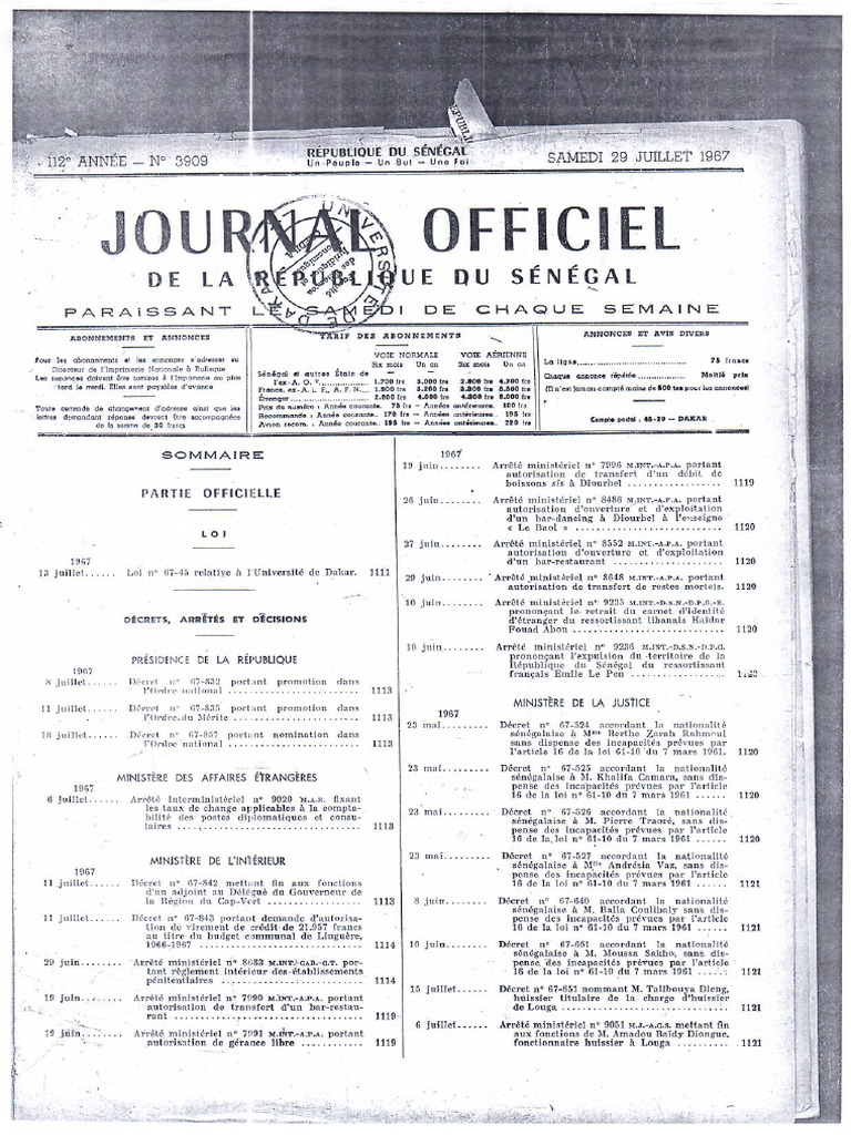 Loi N°67-45 Du 13 Juillet 1967 Relative À L'université de Dakar | PDF