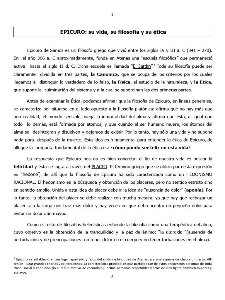 Ficha 9 EPICURO | PDF | Placer | Hedonismo