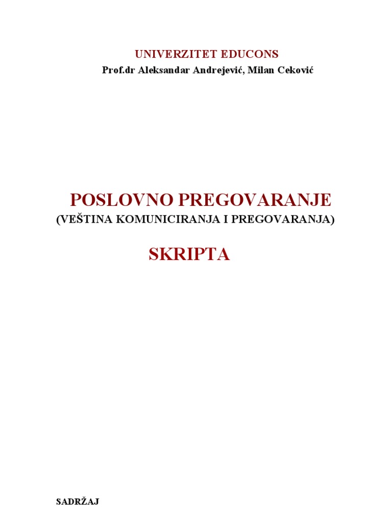 SKRIPTA, Poslovno Pregovaranje | PDF