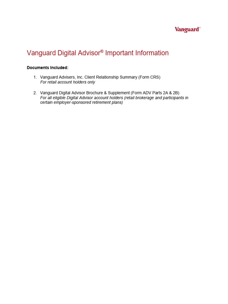 Vanguard Digital Advice Brochure | PDF | Investment Fund | Exchange ...