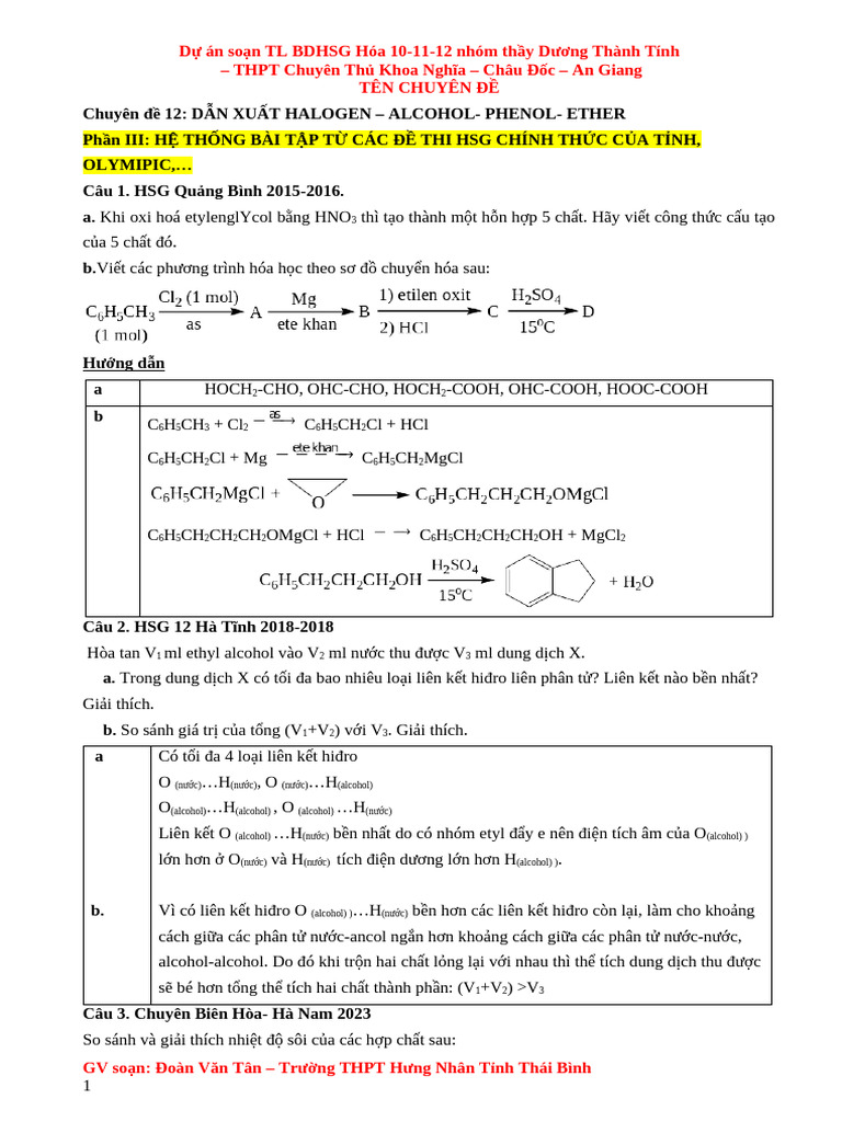 12.2. Chuyên đề 12.Dẫn xuất halogen, alcohol, phenol, ether.Phần III ...