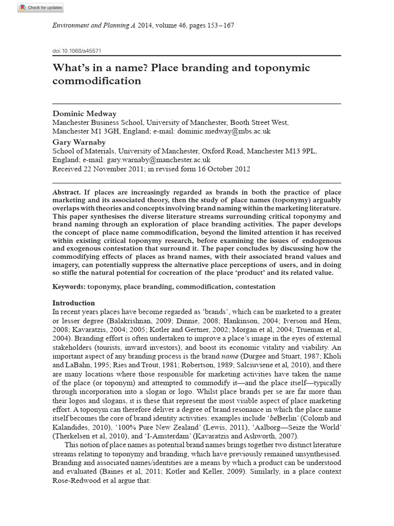 What S in A Name Place Branding and Toponymic Commodification | PDF | Brand