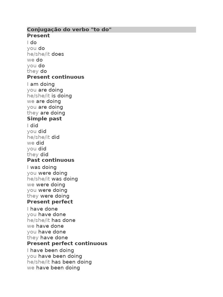 Verbo To Do | PDF | Grammatical Conjugation | Linguistic Typology