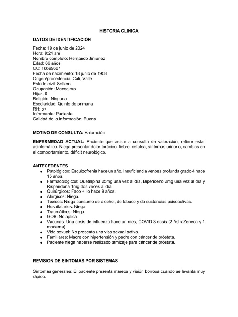 Formato HC Geriatria | PDF | Esquizofrenia | Medicina CLINICA