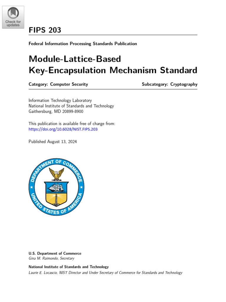 FIPS 203: ML-KEM Standard Overview | PDF | Cryptography | Key ...