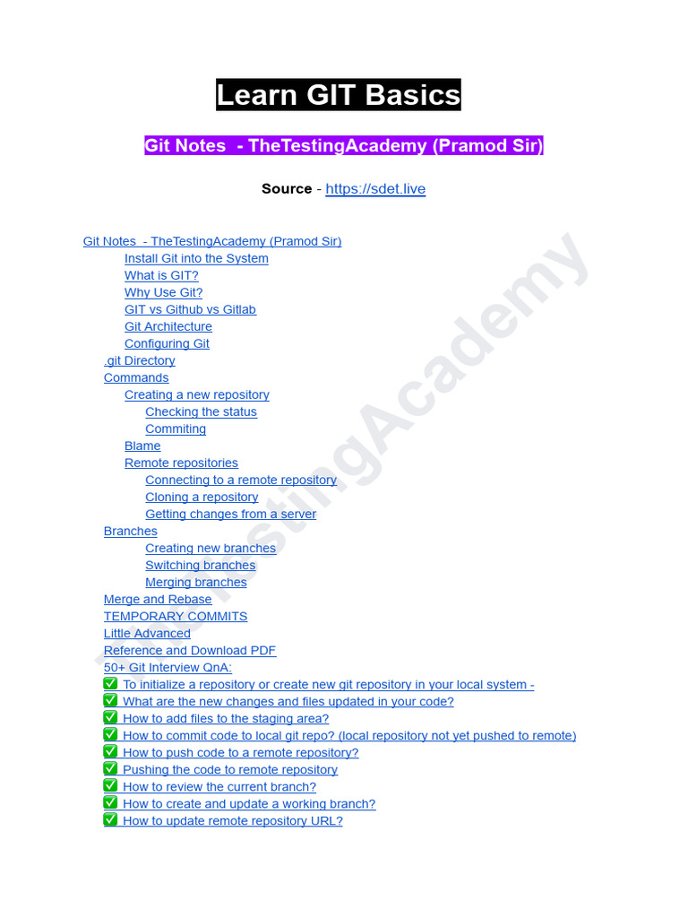 [Git Notes] - TheTestingAcademy (Pramod Sir) - Google Docs | PDF ...
