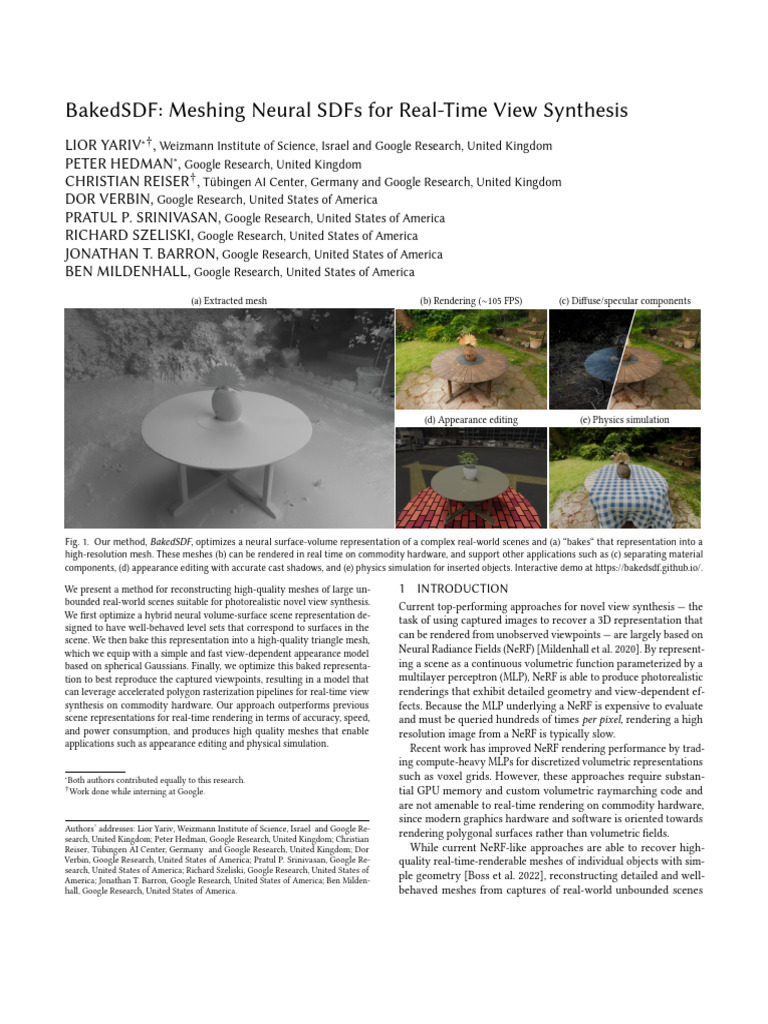 BakedSDF - Meshing Neural SDFs For Real-Time View Synthesis | PDF | Rendering (Computer Graphics ...