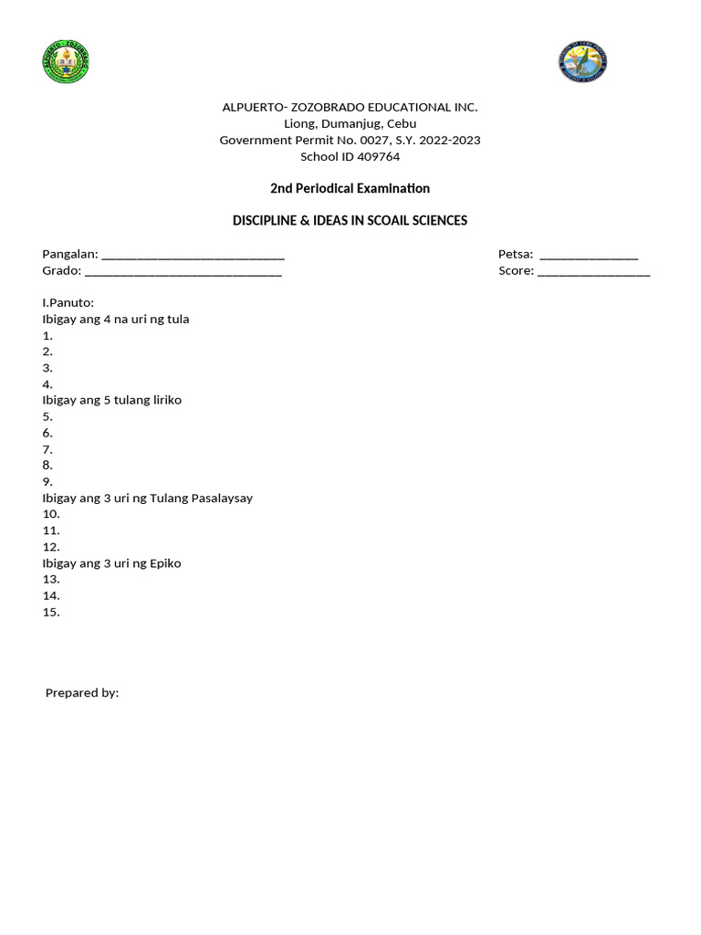 2nd Periodical QuestionnaireGrade 11 -Humss (DISS) | PDF