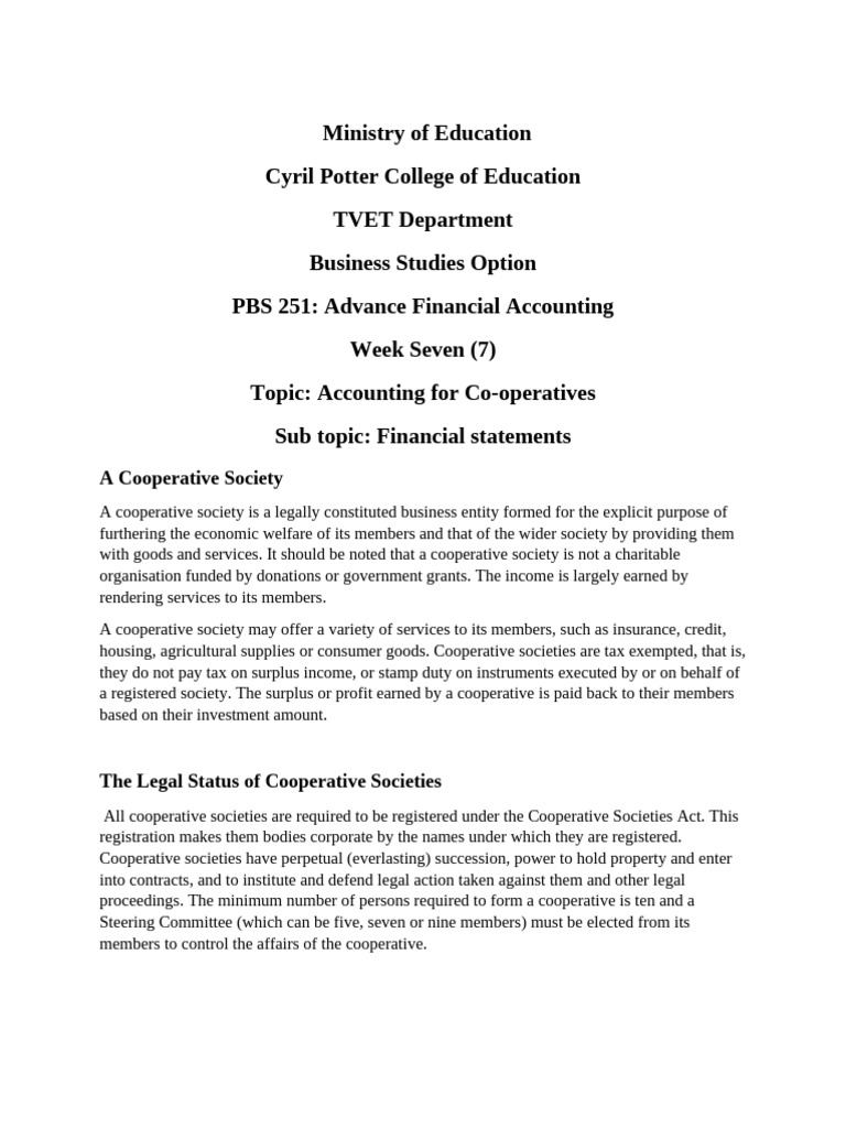 Co-Operative Handout Week 7 | PDF | Cooperative | Expense