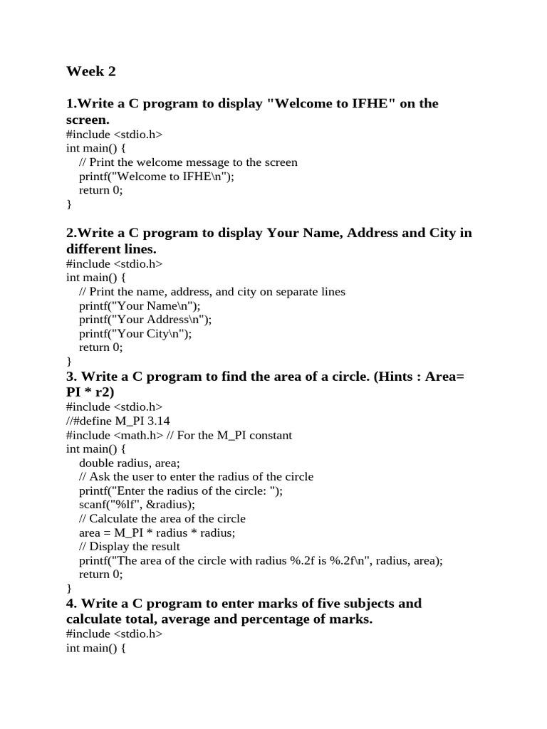 Week 2 & Week 3 Lab Programs | PDF | Fahrenheit | Computer Programming