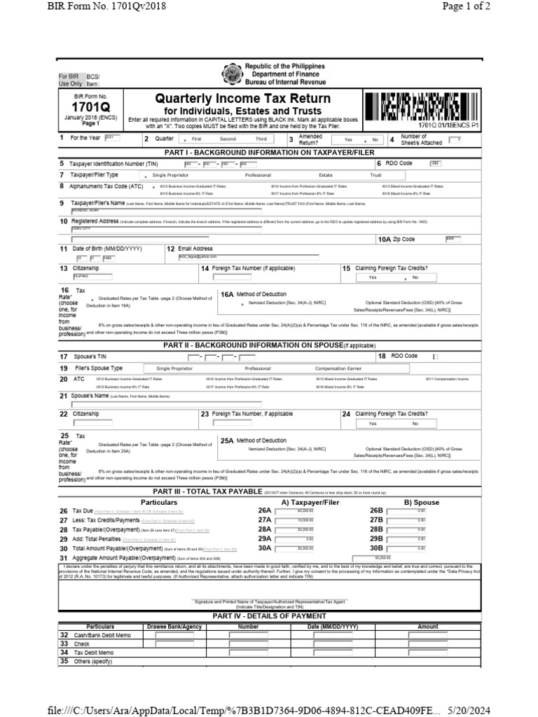 Group 1 - Project No. 1 1st Quarter Income Tax Return | PDF | Tax Deduction | Income Tax