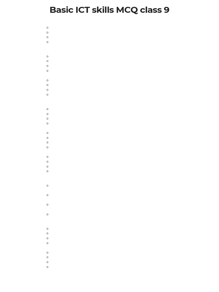 Basic ICT Skills MCQ Class 9 | PDF | Operating System | Icon (Computing)