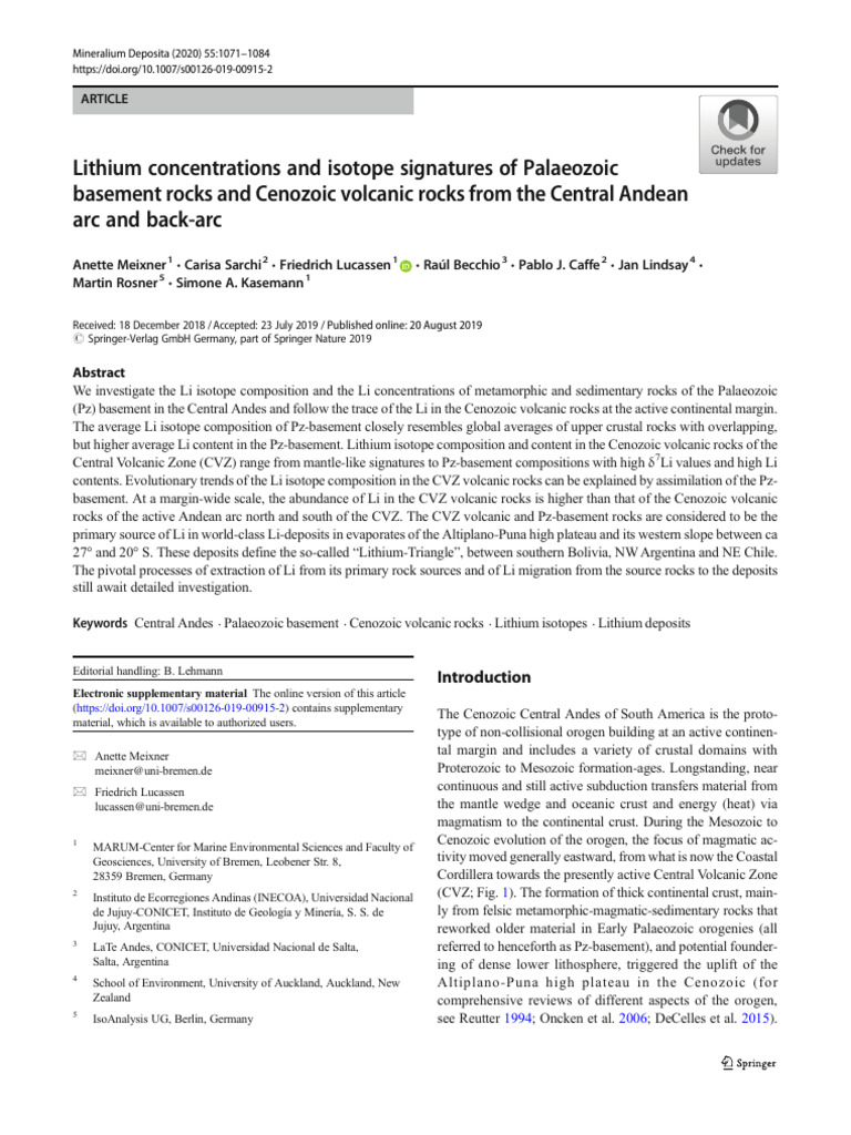 Lithium Concentrations And Isotope Signatures Of Palaeozoic Pdf