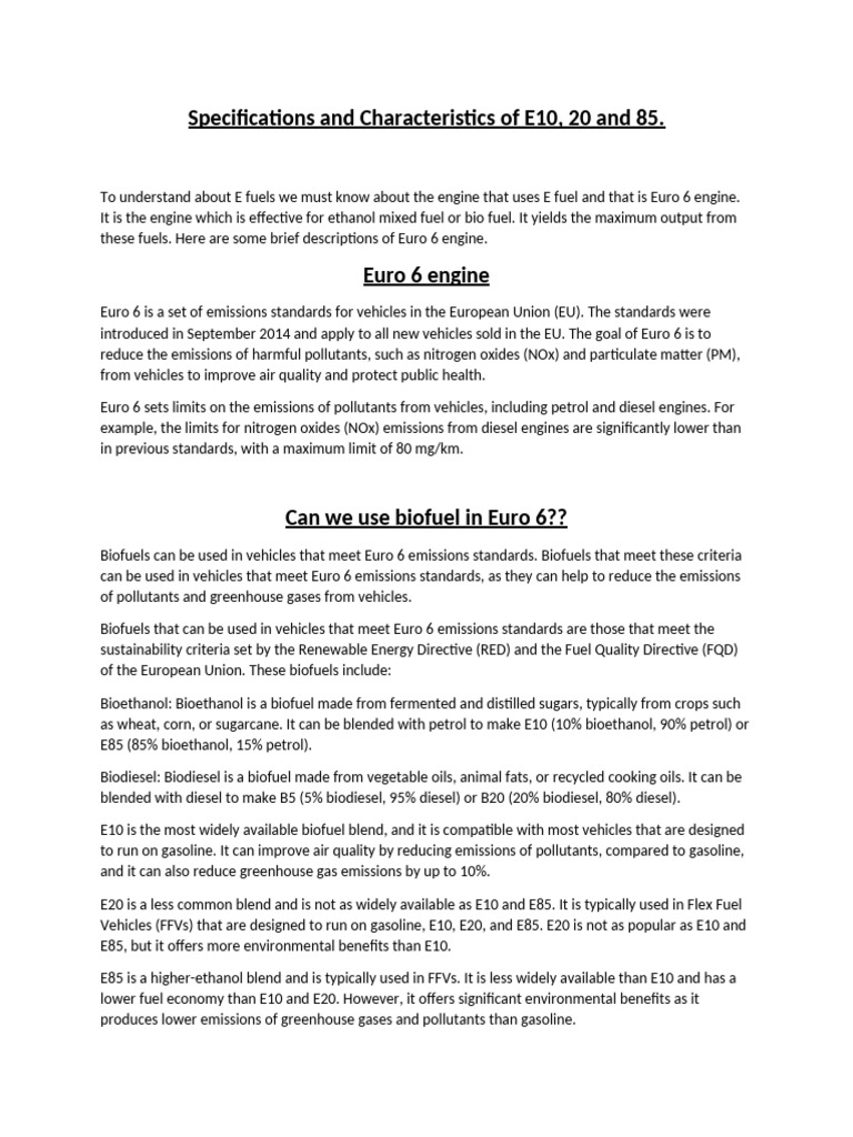 Specifications and Characteristics of E10 | PDF | Biofuel | Ethanol Fuel