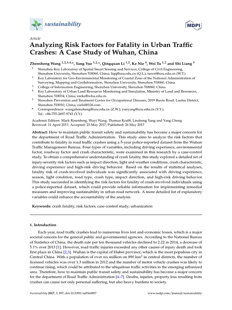 Analyzing Risk Factors for Fatality in Urban Traffic | PDF | Traffic ...