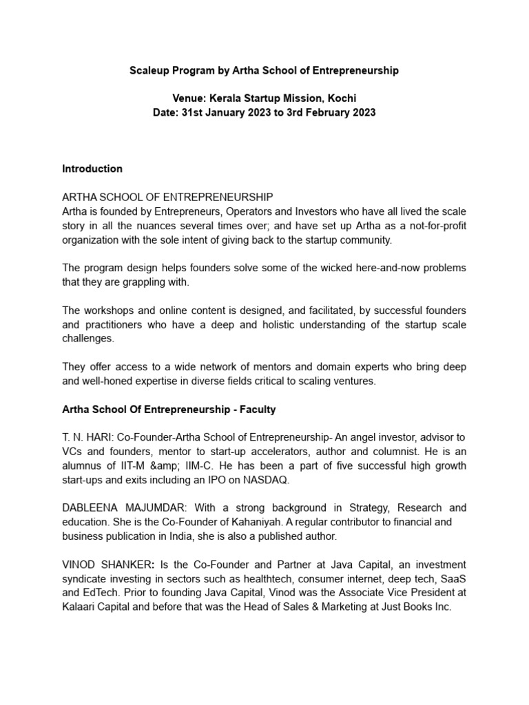 Scaleup Program by Artha School of Entrepreneurship Cohort - 2 | PDF | Venture Capital ...