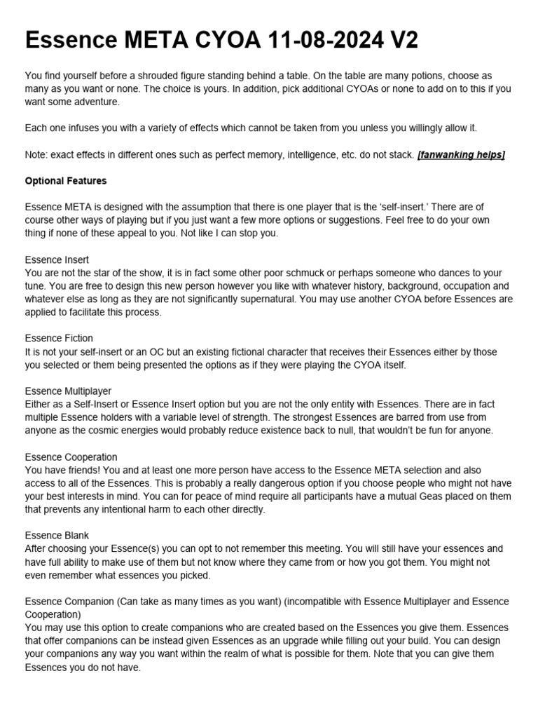 Essence Meta Cyoa 11-08-2024 v2 | PDF | Demons | Soul