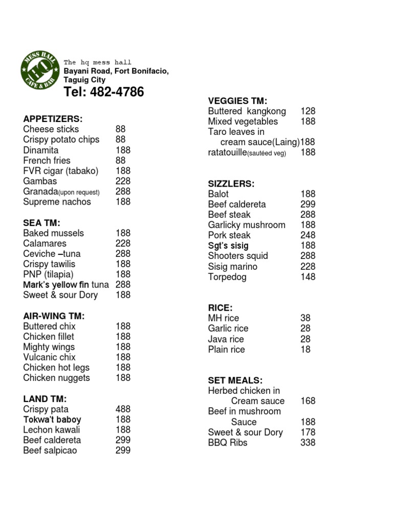 New Mess Hall Menu | PDF