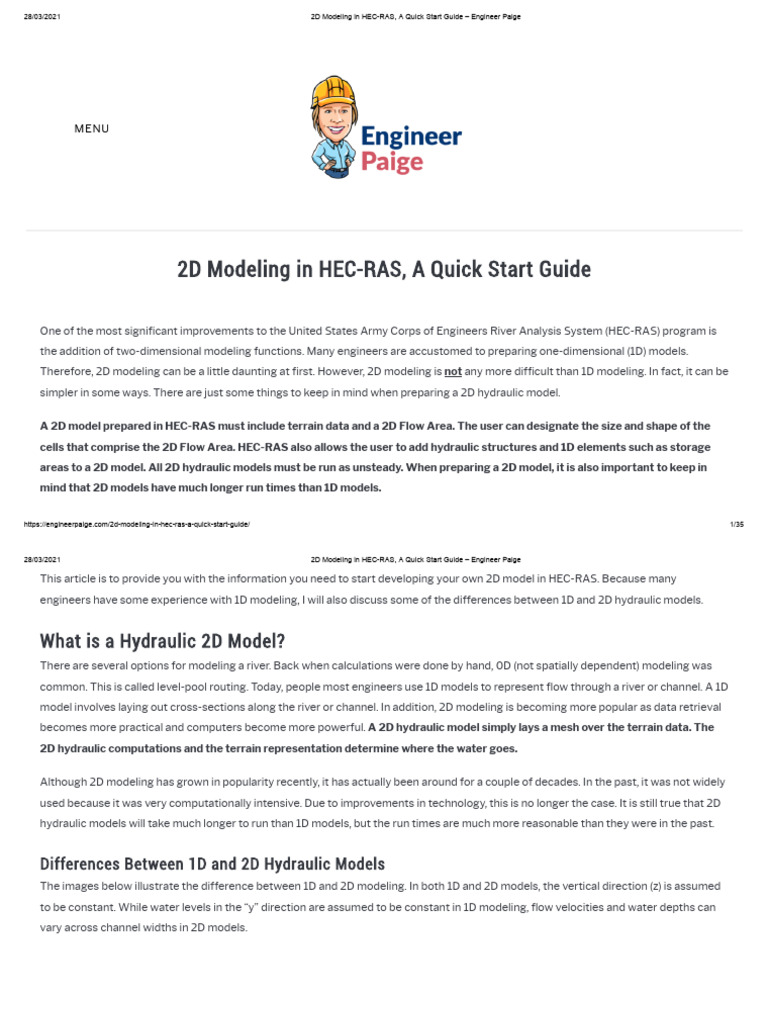 2D Modeling in HEC-RAS, A Quick Start Guide - Engineer Paige | PDF ...