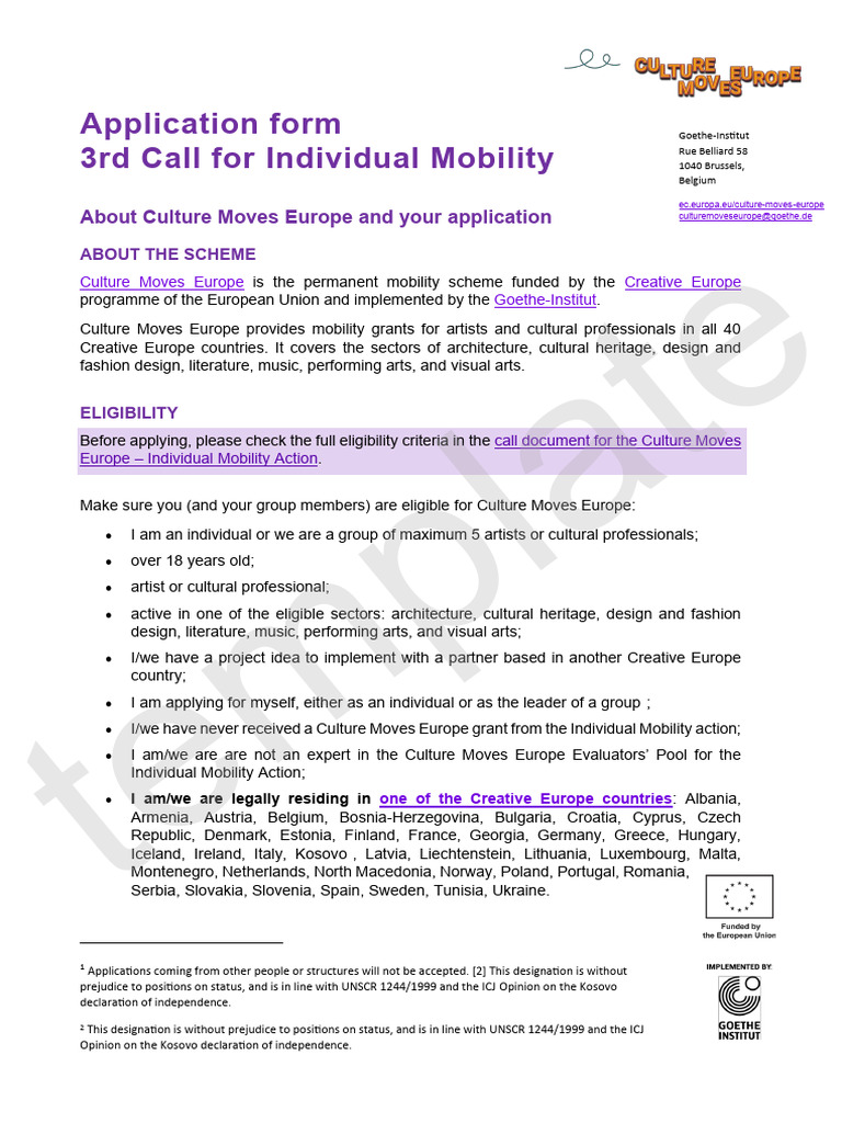 Culture Moves Europe Third Individual Mobility Application Form ...