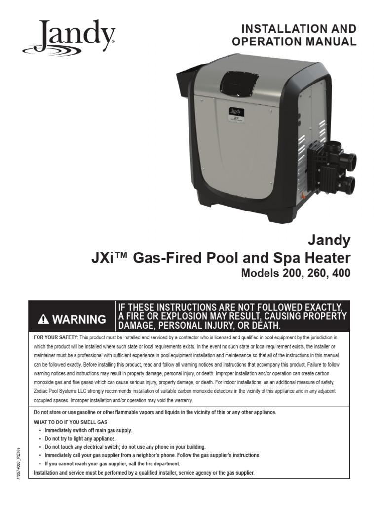 Jandy Jxi™ Gas-Fired Pool and Spa Heater Jandy: Installation and ...