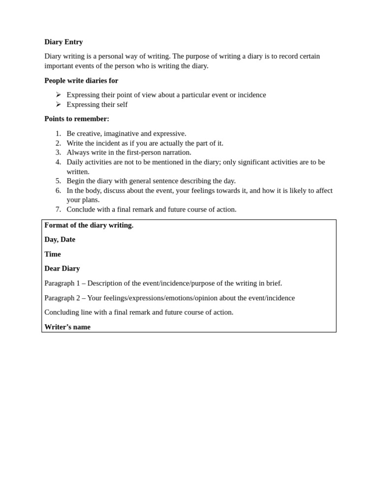 Diary Entry | PDF | Narration | Diary