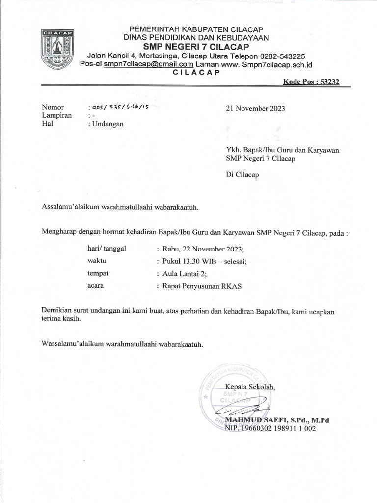 Undangan Rapat Penyusunan RKAS | PDF