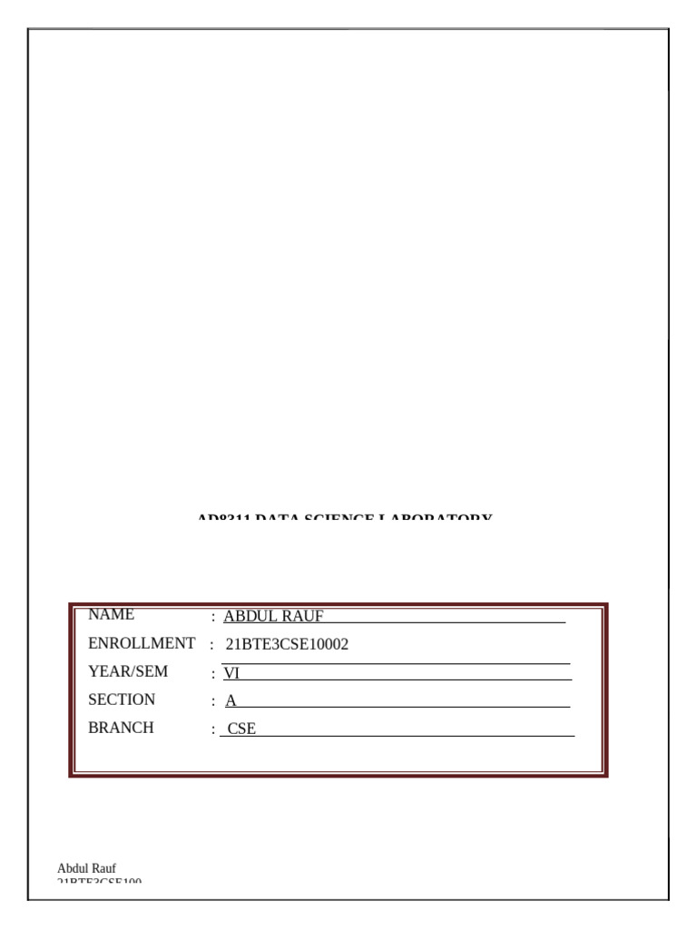 Ad8311 Data Science Laboratory | PDF | Variance | Normal Distribution