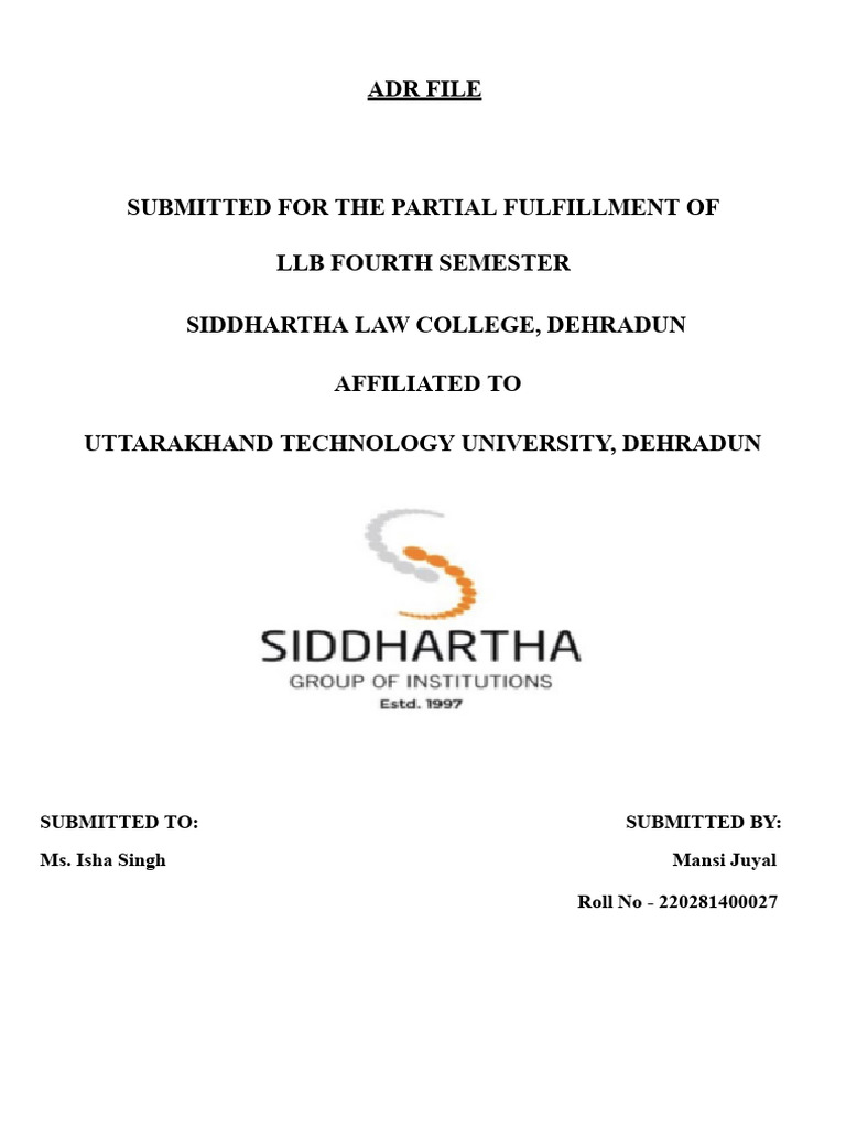 ADR Complete (LLB 4th Semester) | PDF | Mediation | Arbitral Tribunal