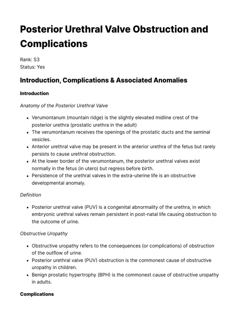 Posterior Urethral Valve Obstruction and Complications: Introduction ...