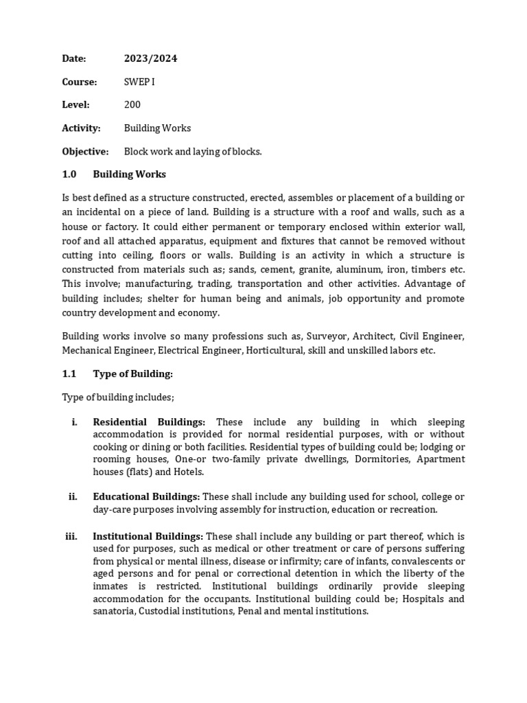 SWEP 1 - Building Works - 105243 | PDF | Beam (Structure) | Civil ...