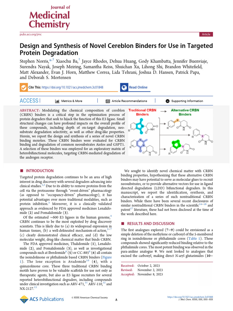 Norris Et Al. - 2023 - Design and Synthesis of Novel Cereblon Binders ...