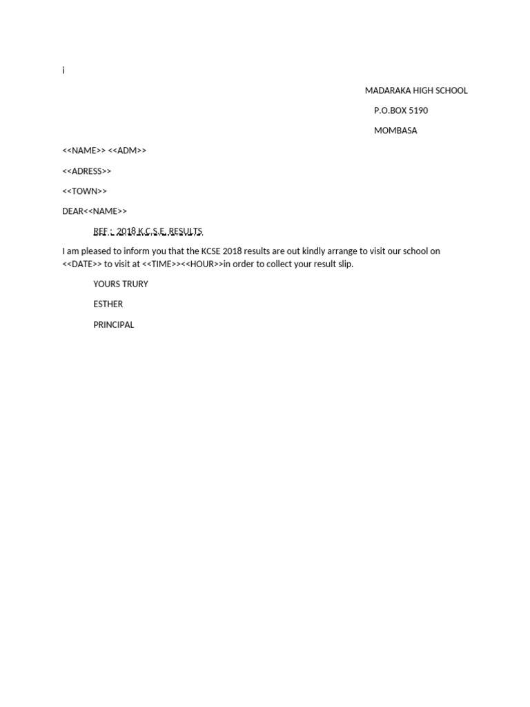 KCSE 2018 Results Collection Notice | PDF