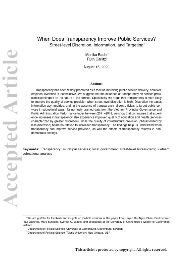 Transparancy Improve Publice Services | PDF | Accountability | Governance Transparancy Improve Publice Services | PDF | Accountability | Governance