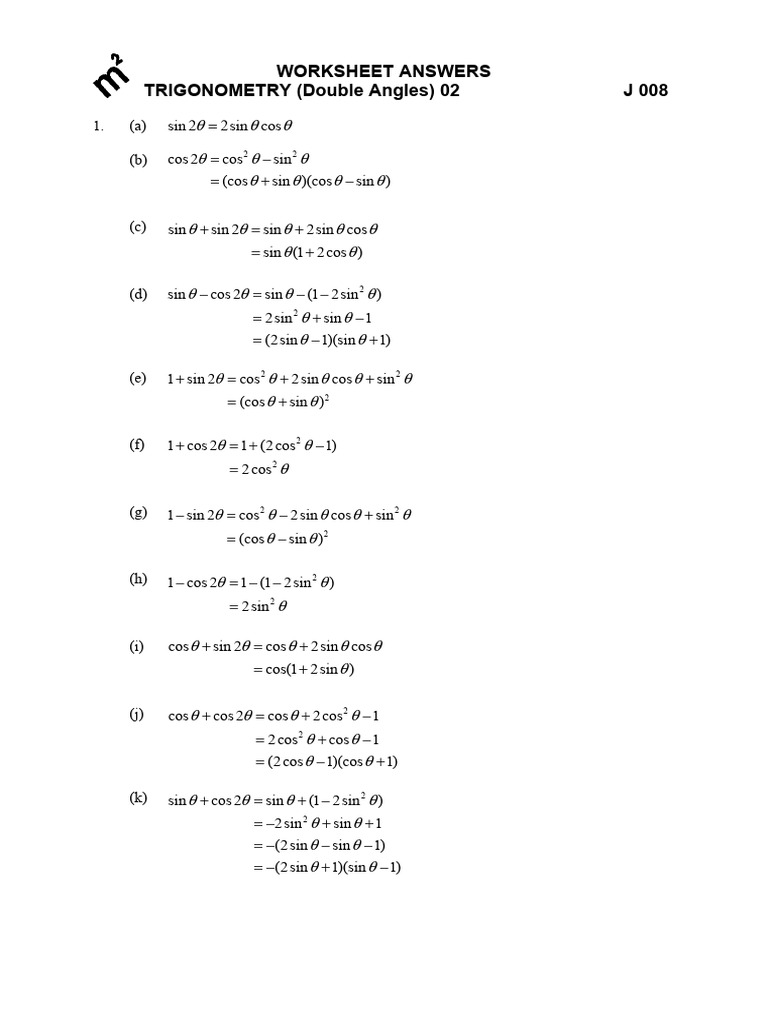 J008 A Trigonometry Double Angles 02 | PDF | Trigonometry ...
