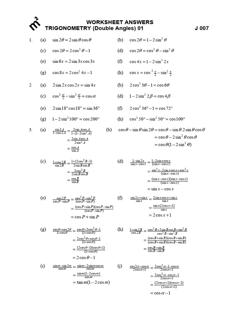 J007 A Trigonometry Double Angles 01 | PDF | Geometry | Mathematical ...