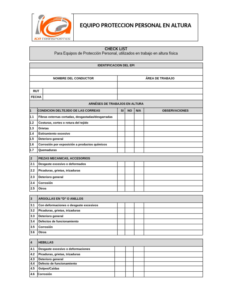 Checklist EPI para Trabajo en Altura | PDF