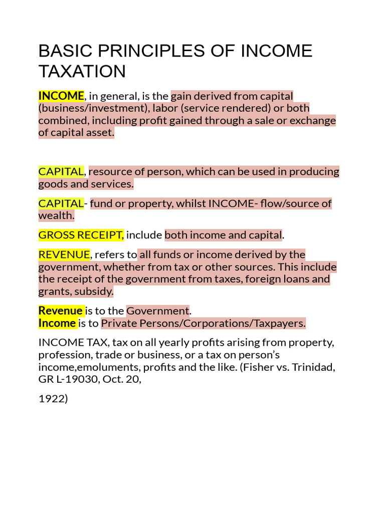 Principles of Income Taxation Explained | PDF | Income Tax | Taxes