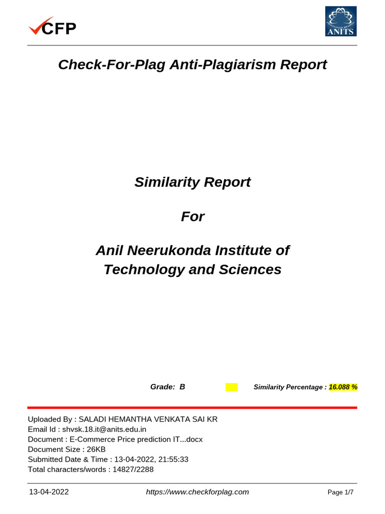 Upload - Anil Neerukonda Institute of Technology and Sciences - Report ...