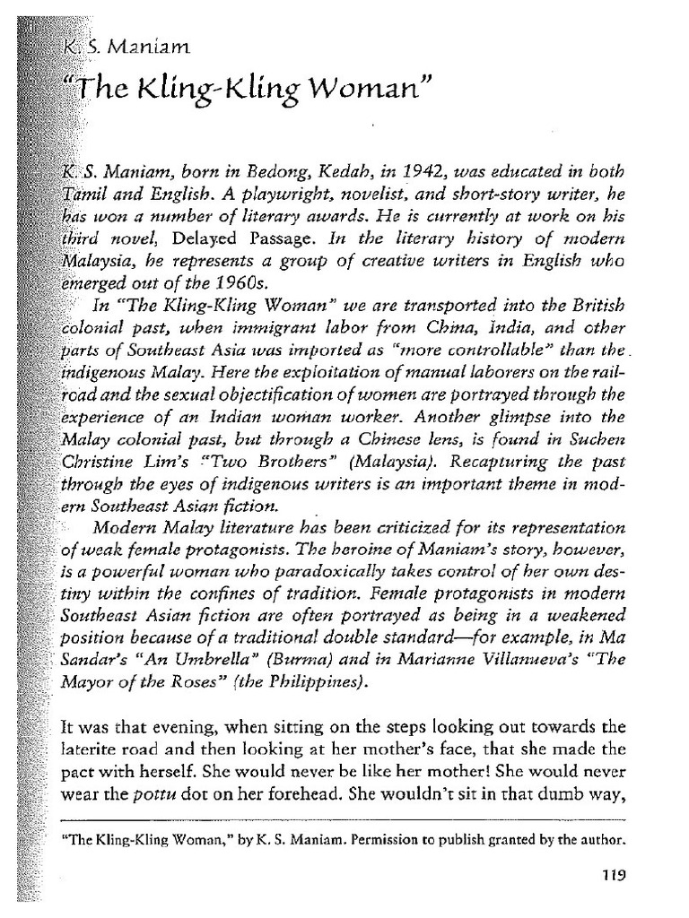 The Kling-Kling Woman (By KS Maniam) | PDF